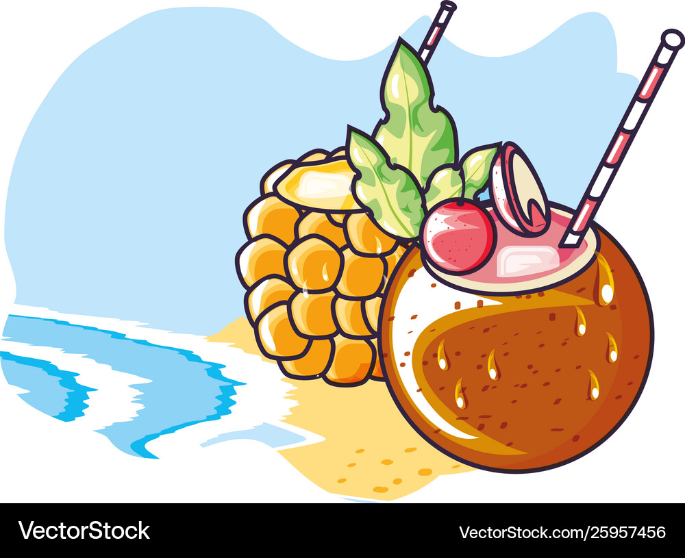 Cocktail pineapple in beach with coconut Vector Image
