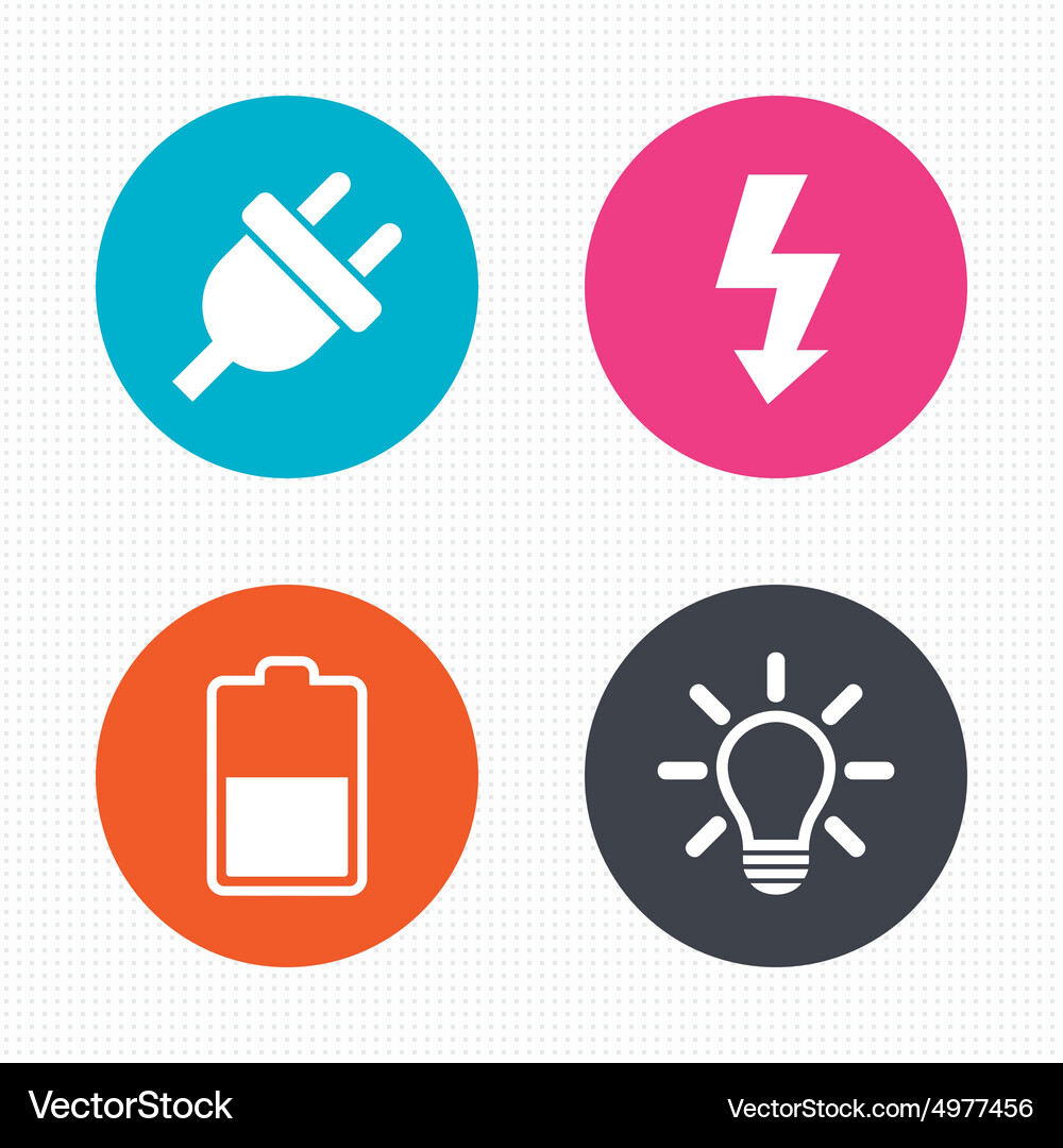 Electric plug sign light lamp and battery half Vector Image