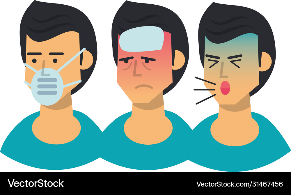 Group men sick with symptoms and use medical Vector Image