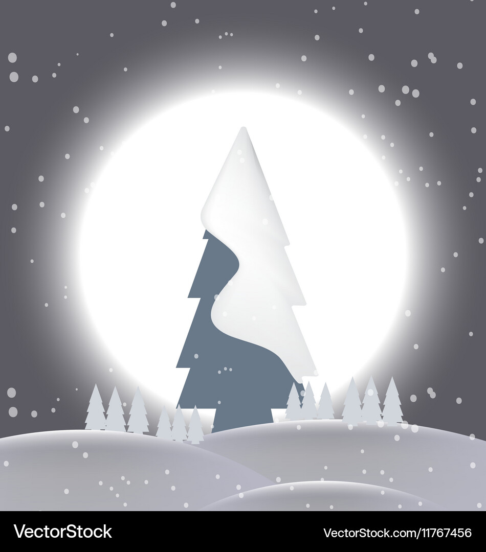 Merry christmas landscape with moon background Vector Image