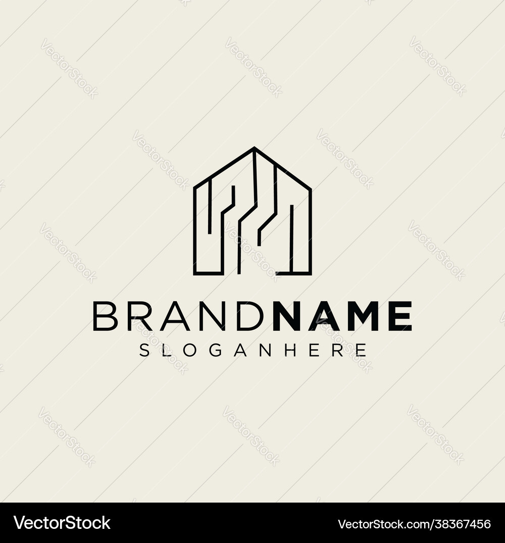 Modern simple home logo with monoline line art Vector Image