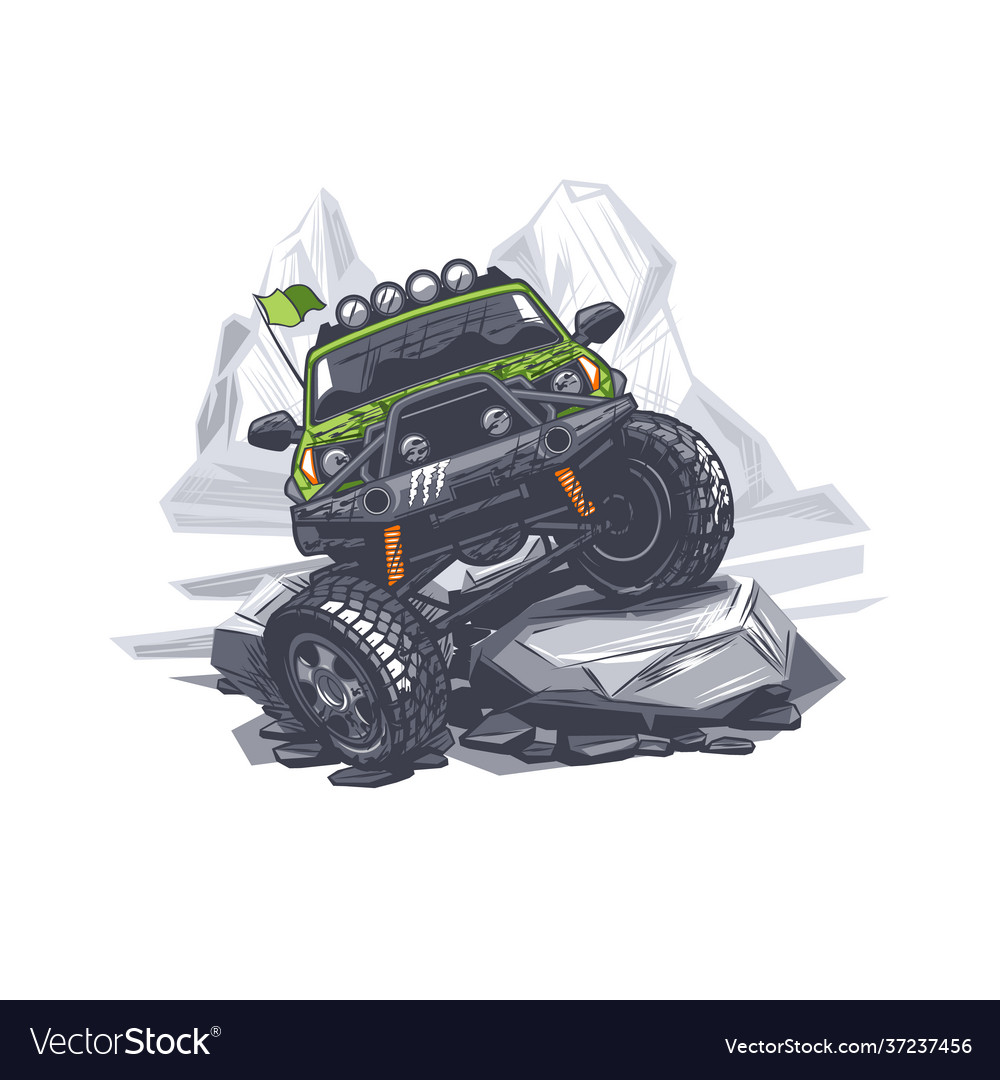 Off road car goes through difficult obstacles Vector Image