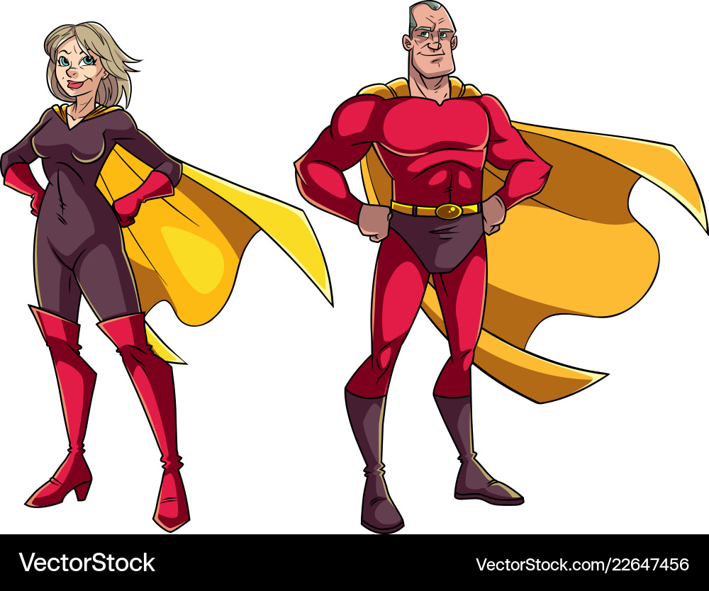 Senior superhero couple on white Royalty Free Vector Image