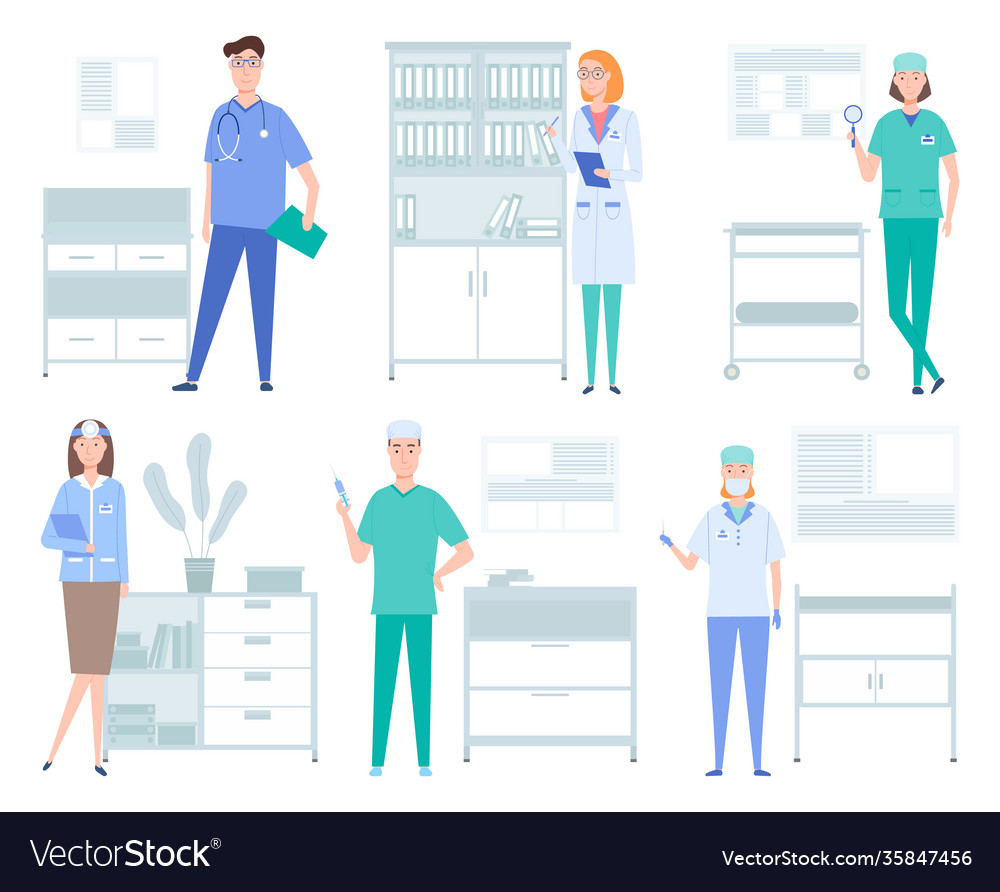 Set about doctors work Royalty Free Vector Image