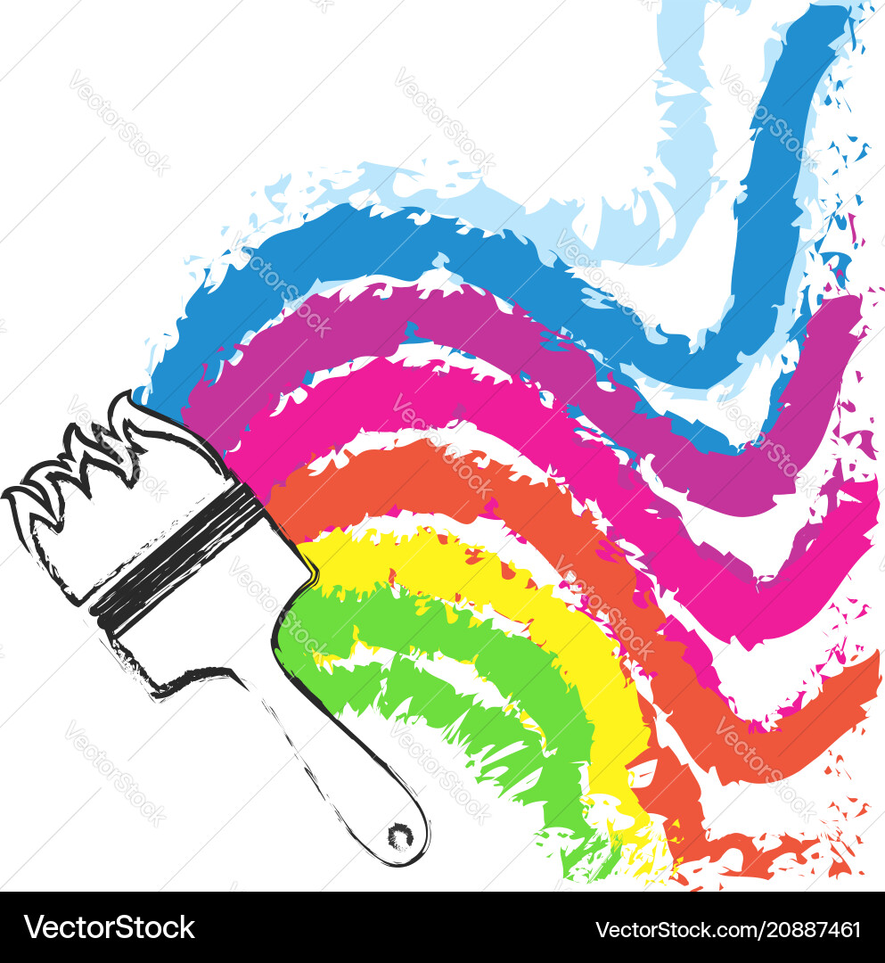Brush and waves of colored paint Royalty Free Vector Image