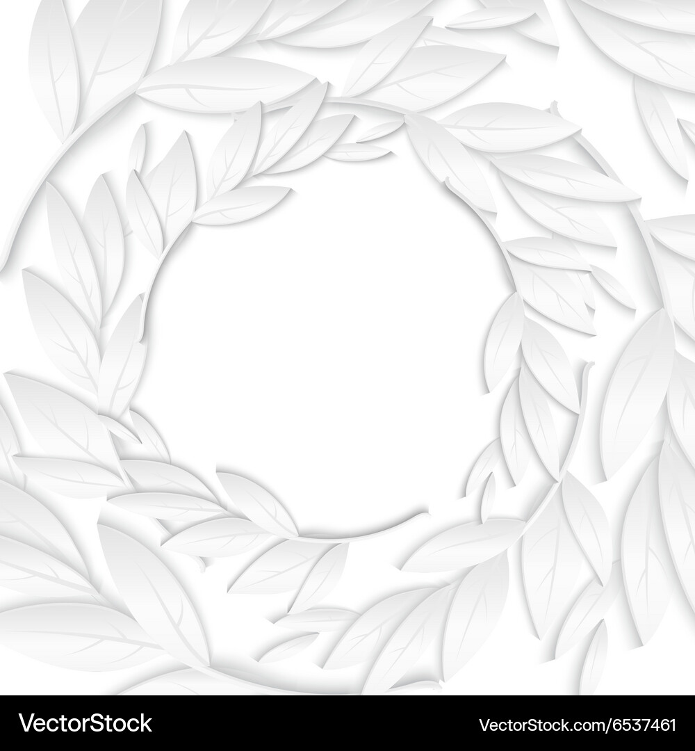 Circular frame of white paper branches and leaves Vector Image