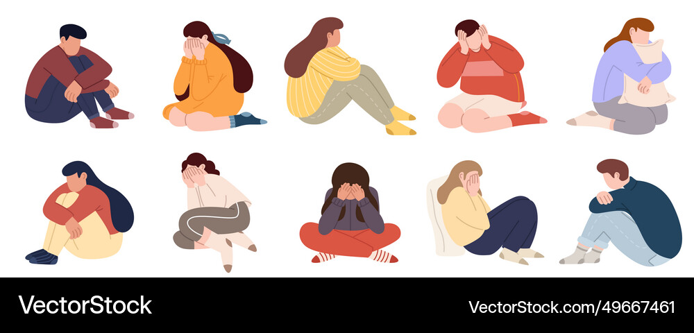 Depressed sad teen characters Royalty Free Vector Image