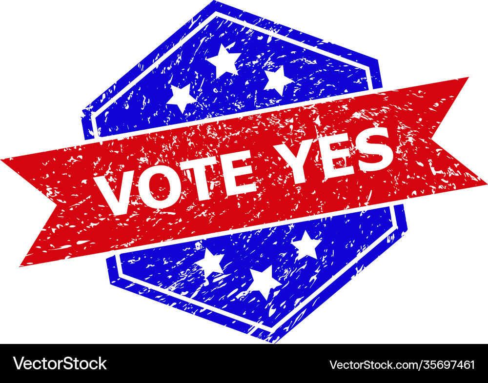 Hexagon bicolor vote yes seal with corroded style Vector Image