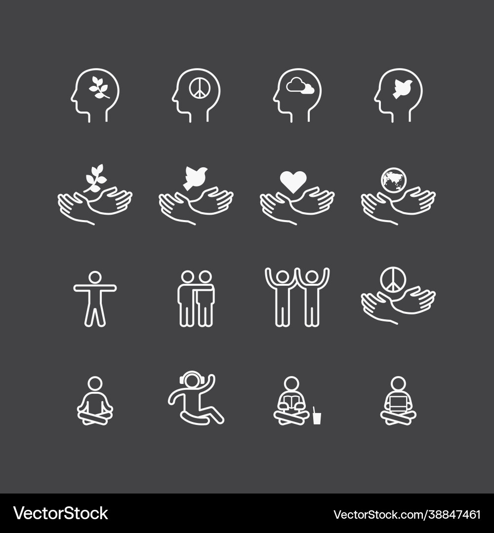 Peace icons flat line design set relax good Vector Image