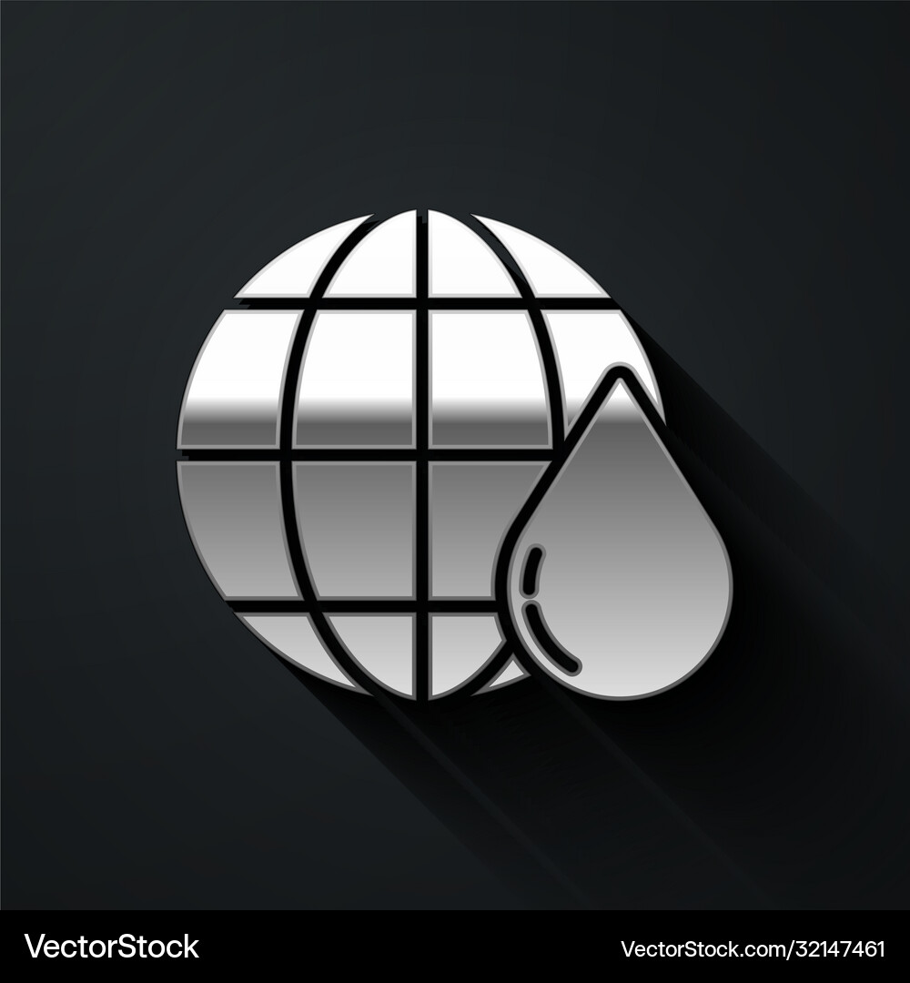 Silver earth planet in water drop icon isolated Vector Image