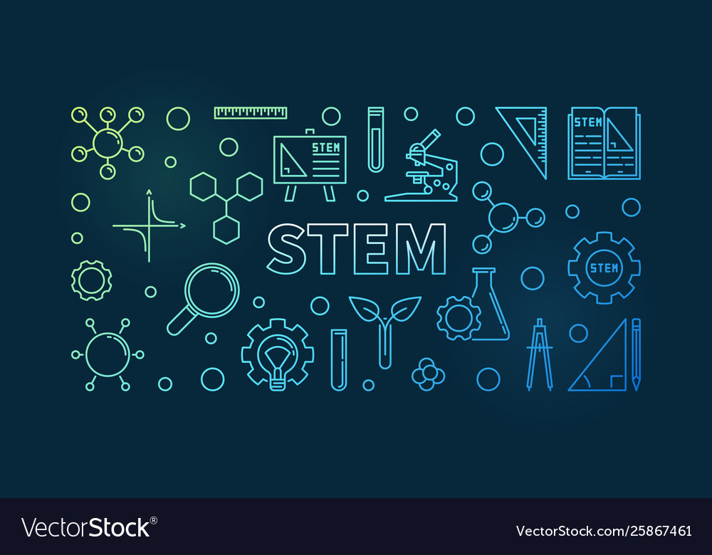 Stem concept linear colored horizontal Royalty Free Vector