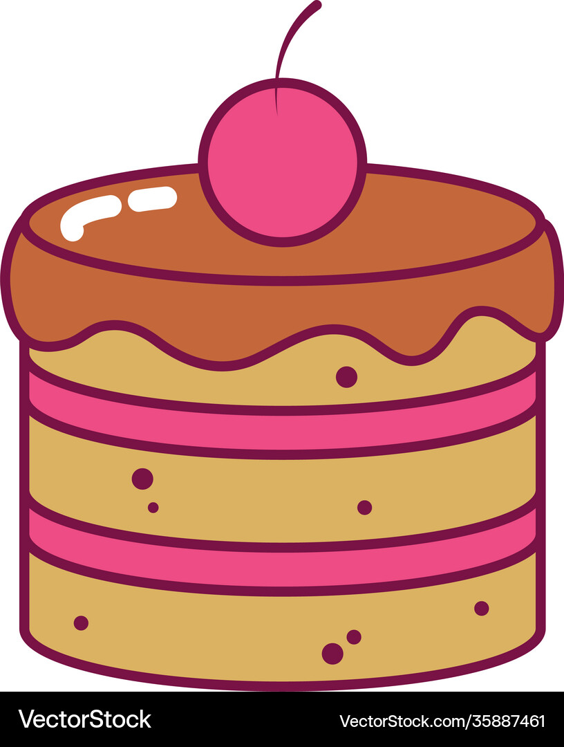 Sweet cake with cherry line and fill style Vector Image