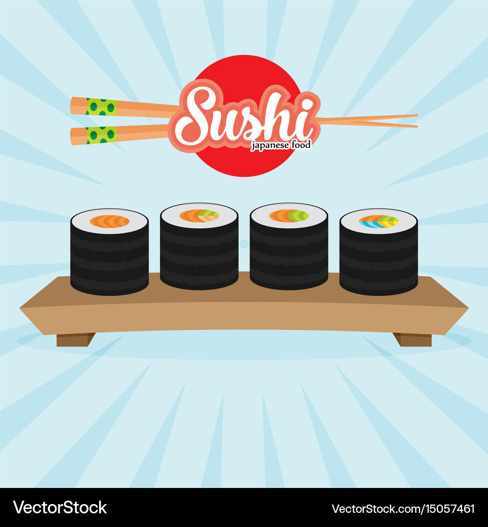 Wooden tray with sushi Royalty Free Vector Image