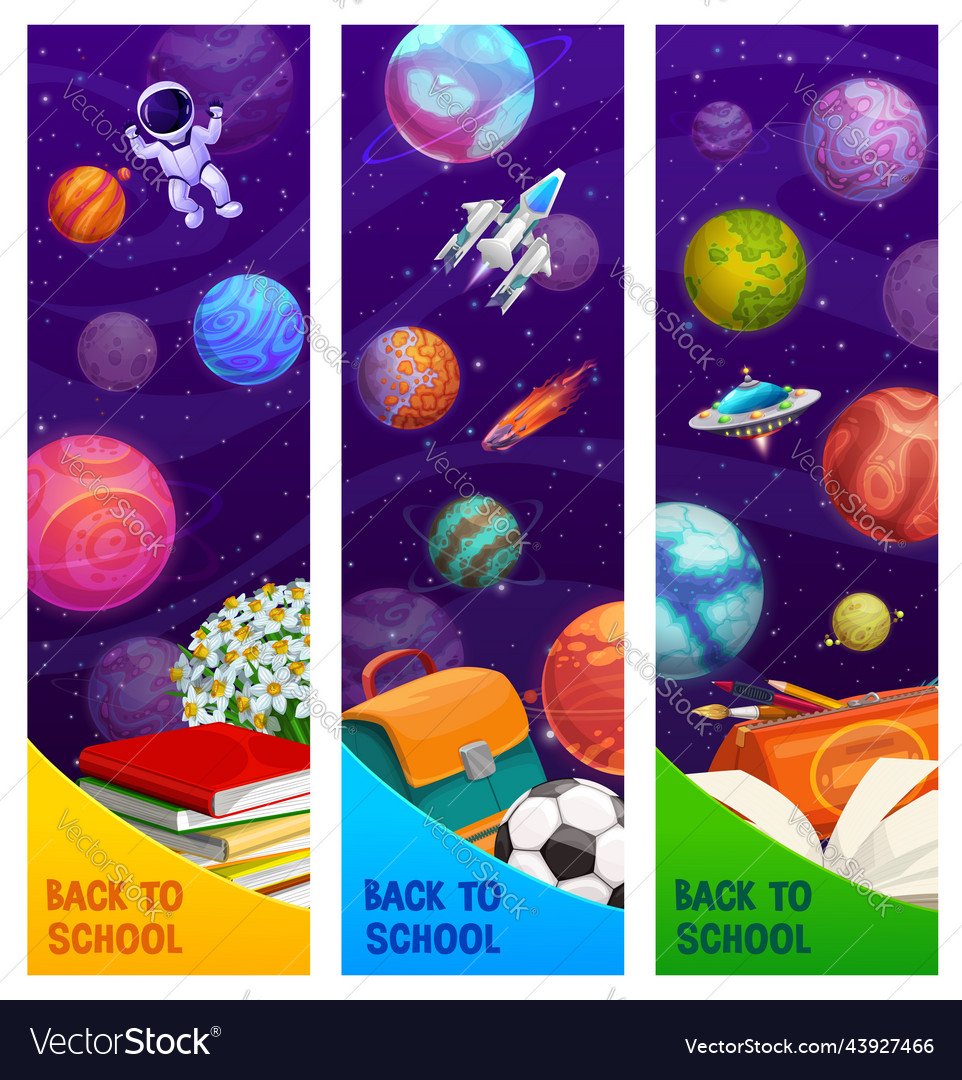 Back to school banner with space planet spaceship Vector Image