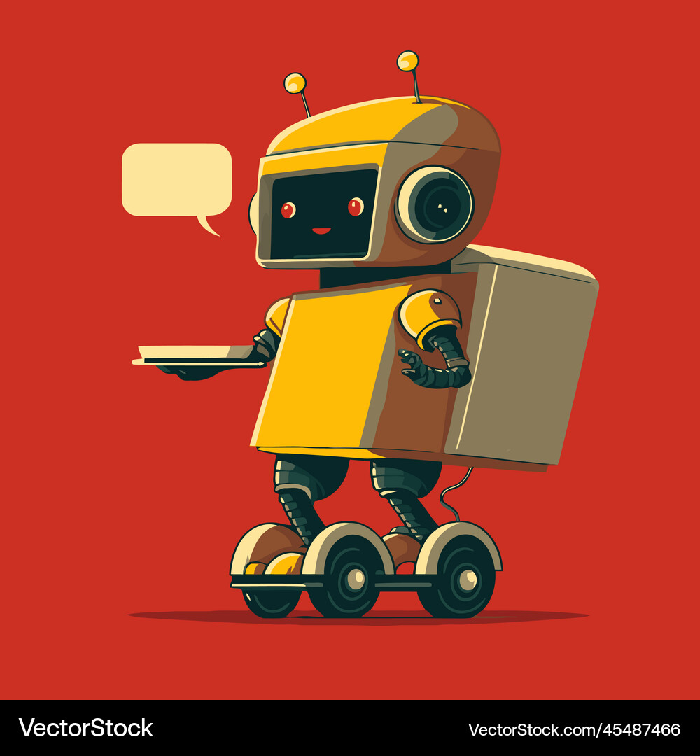 Cartoon robot with a box in his hand Royalty Free Vector