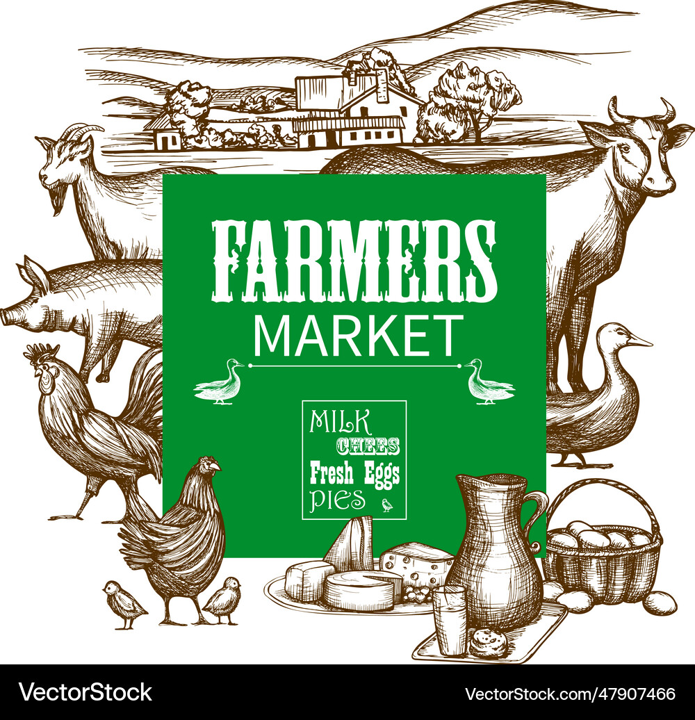 Farm market frame market frame Royalty Free Vector Image