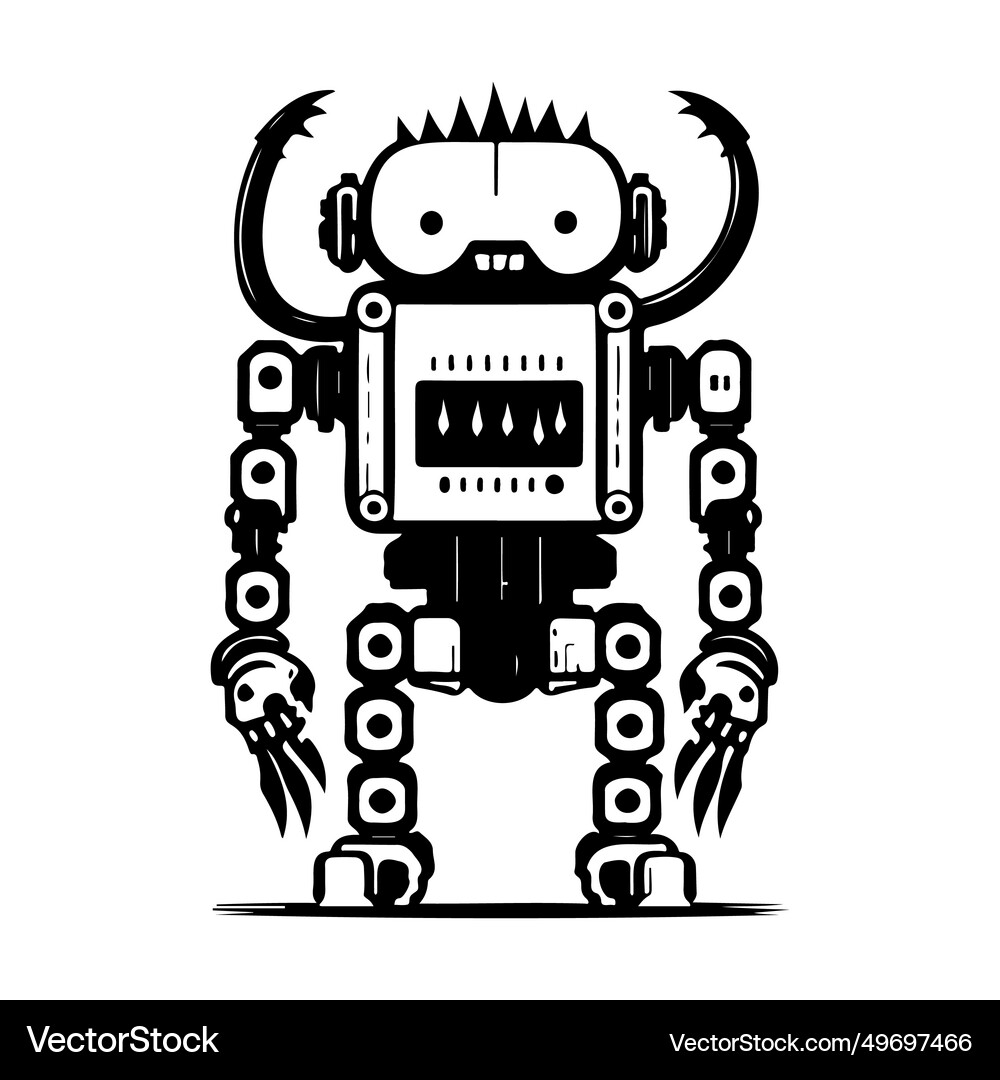 Scary robot icon hand draw black colour space Vector Image