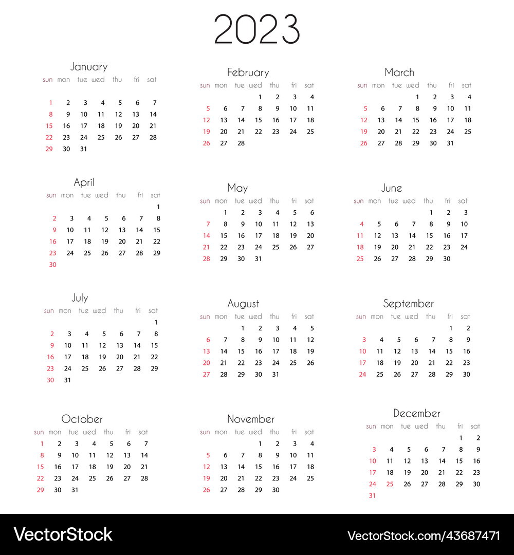 2023 calendar year template Royalty Free Vector Image