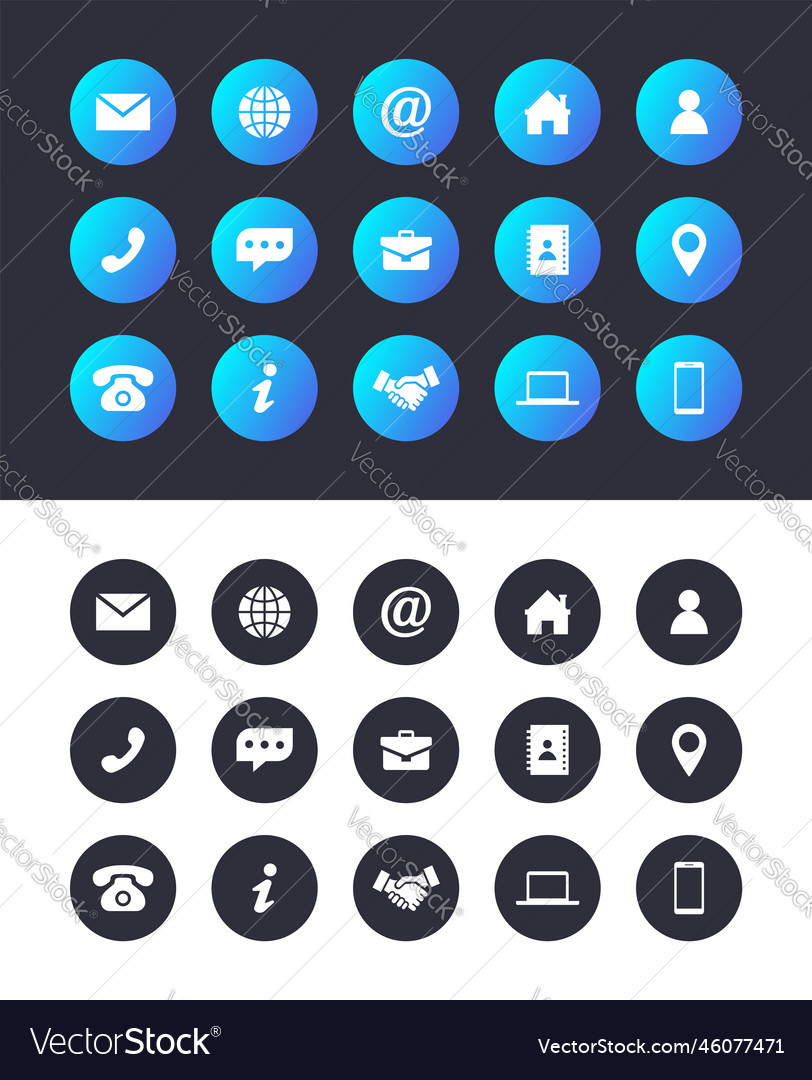 Blue circular flat business network icon set Vector Image