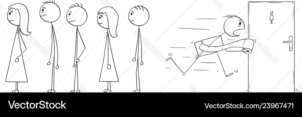 Cartoon man waiting in queue who need to visit Vector Image