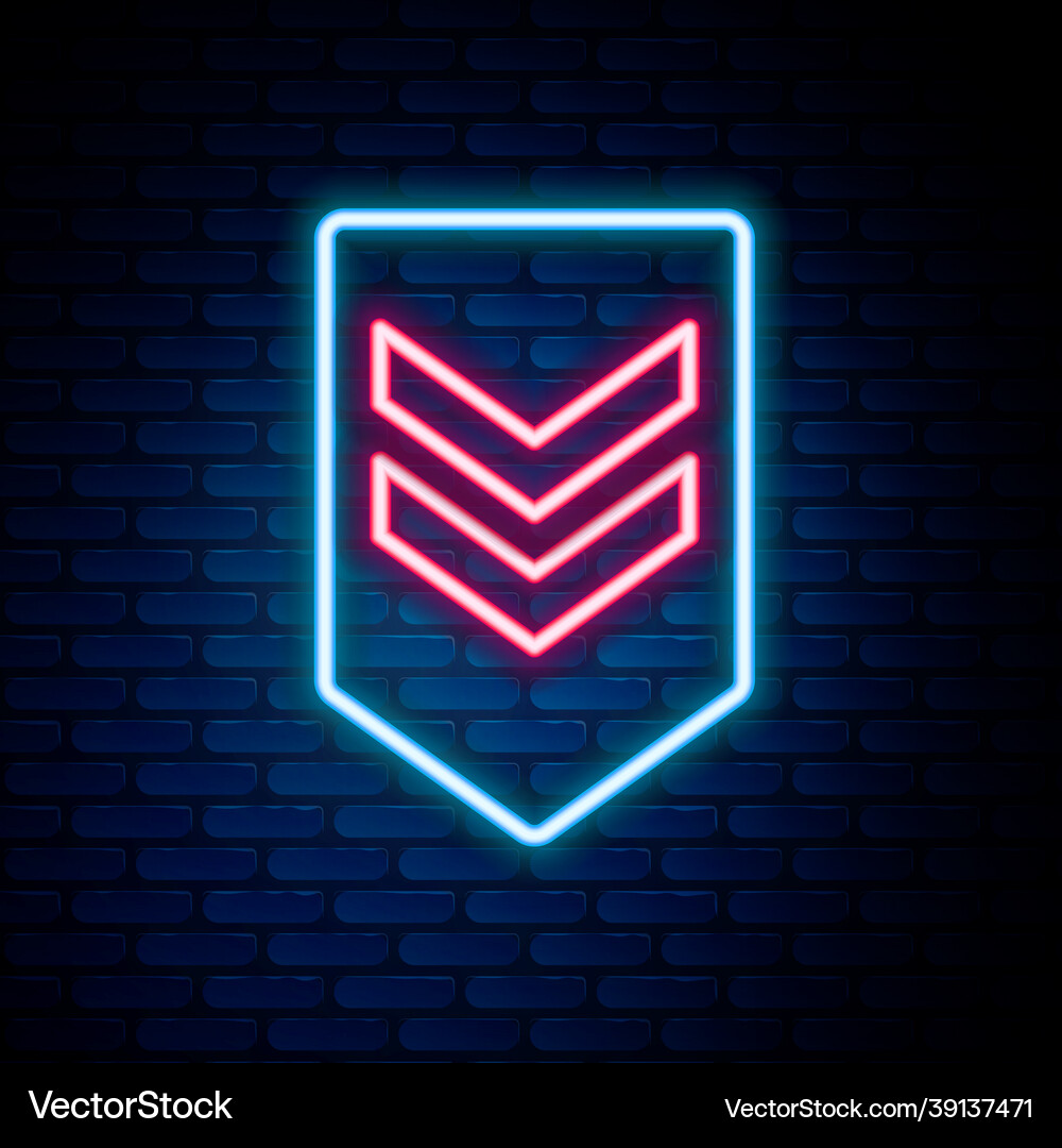 Glowing neon line chevron icon isolated on brick Vector Image