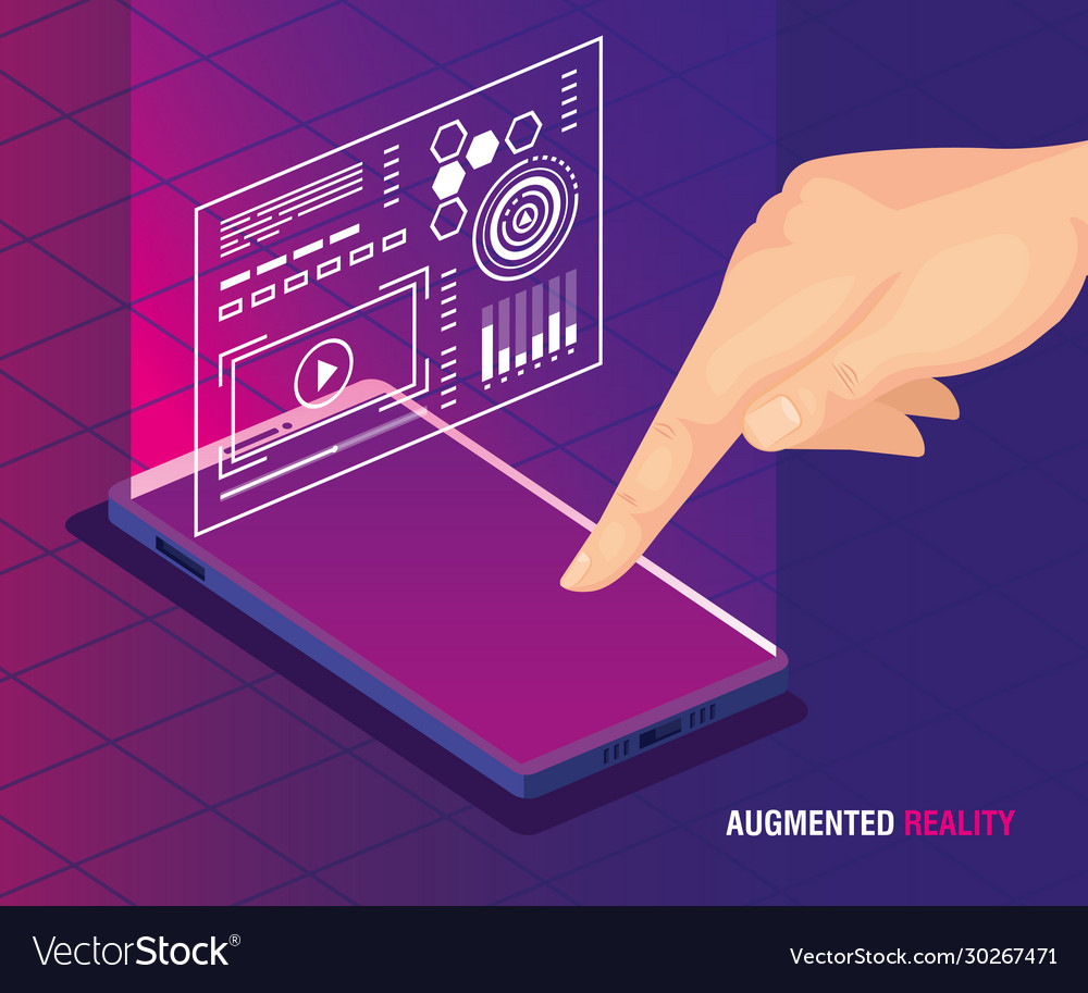 Hand using smartphone reality augmented Royalty Free Vector