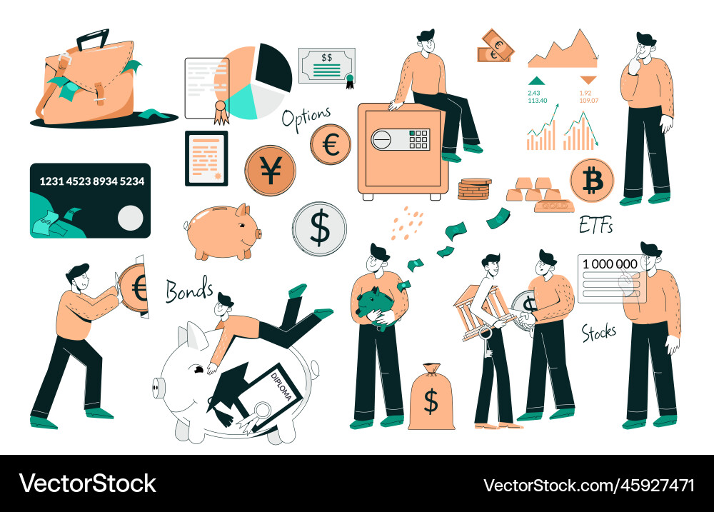 Investment portfolio diversification icons Vector Image