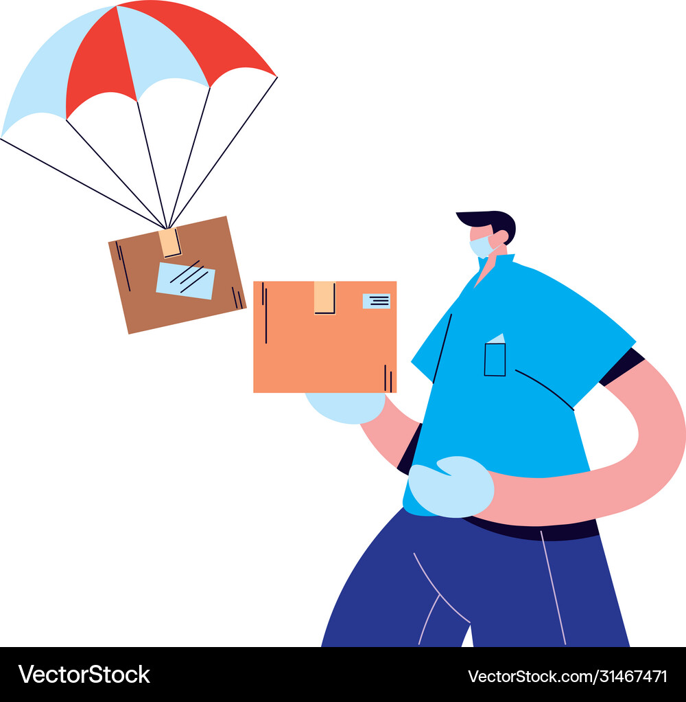 Male courier sending international packages Vector Image