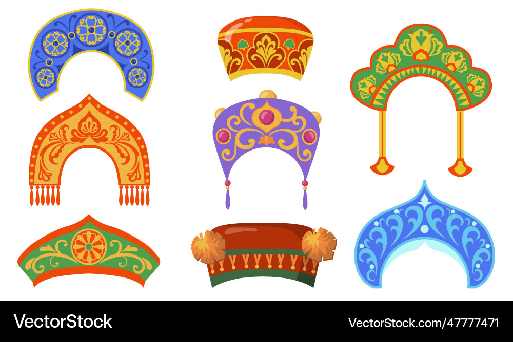 Russian national lady hat flat item set Royalty Free Vector