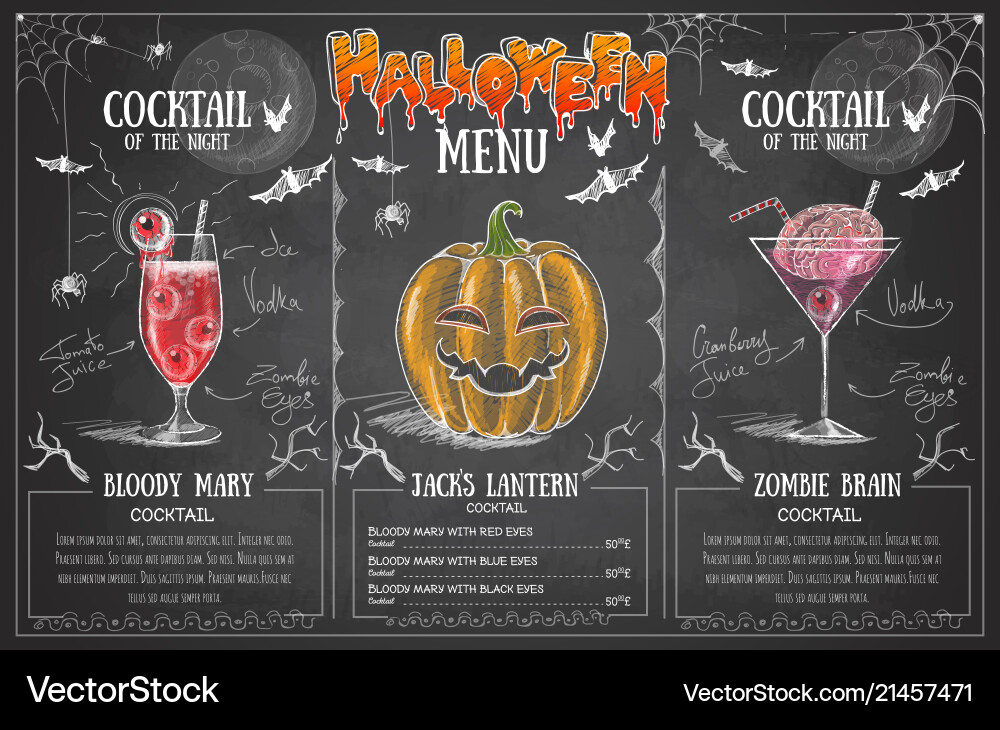 Vintage chalk drawing halloween menu design Vector Image