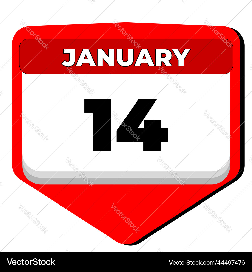 14 january icon calendar day date Royalty Free Vector Image
