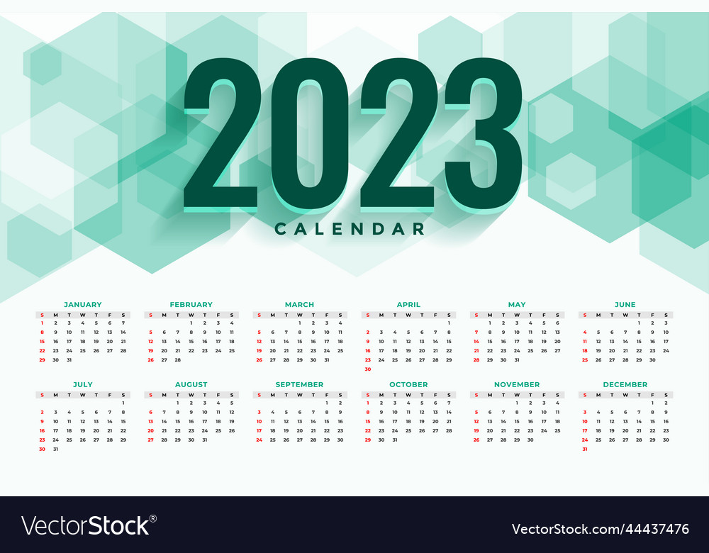 2023 event calendar template with hexagonal design