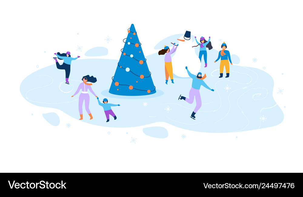 Flat winter fun for kids and adults Royalty Free Vector