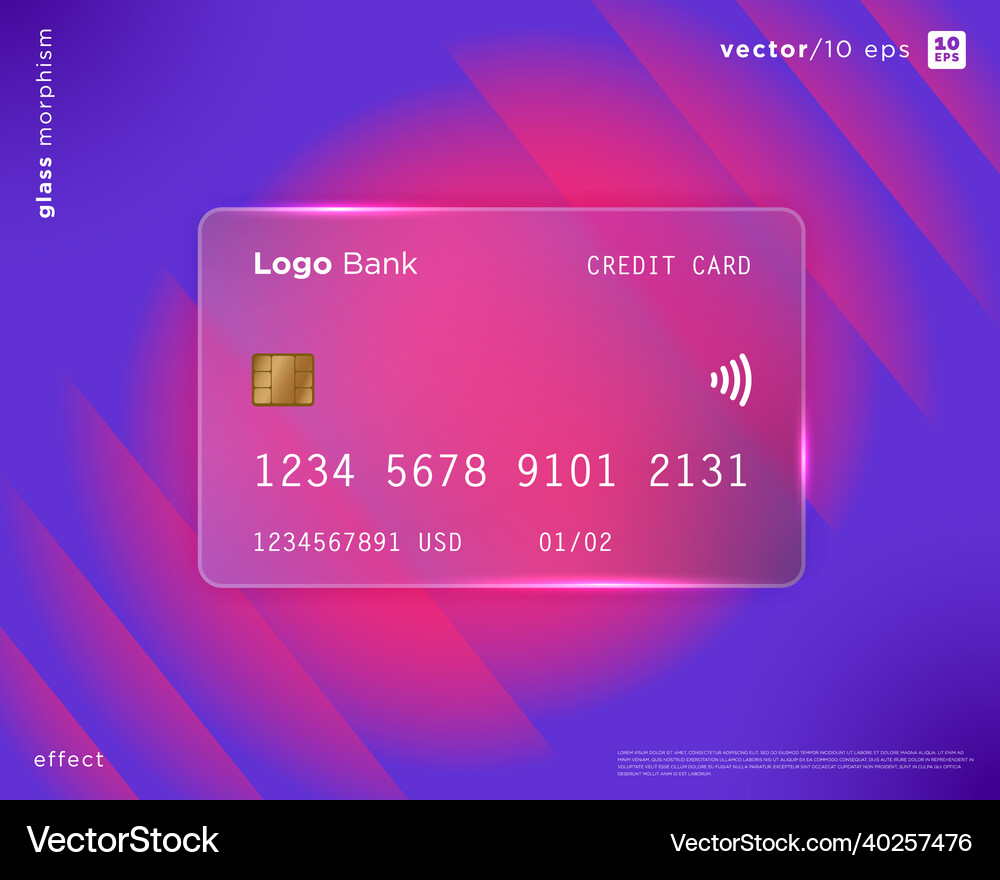 Glass morphism style translucent bank card Vector Image