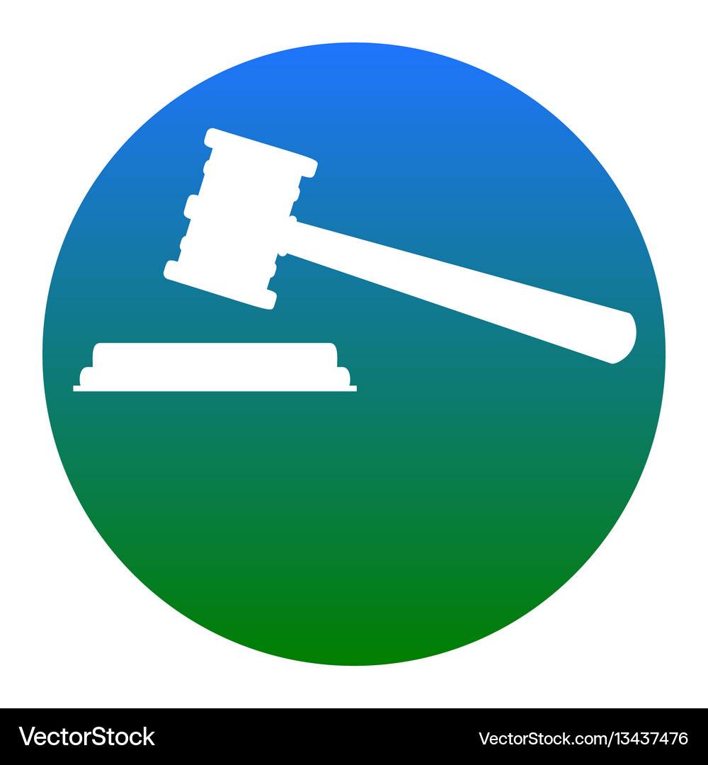 Justice hammer sign white icon in bluish Vector Image