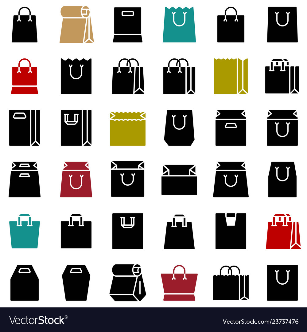Paper bag icon set solid style Royalty Free Vector Image