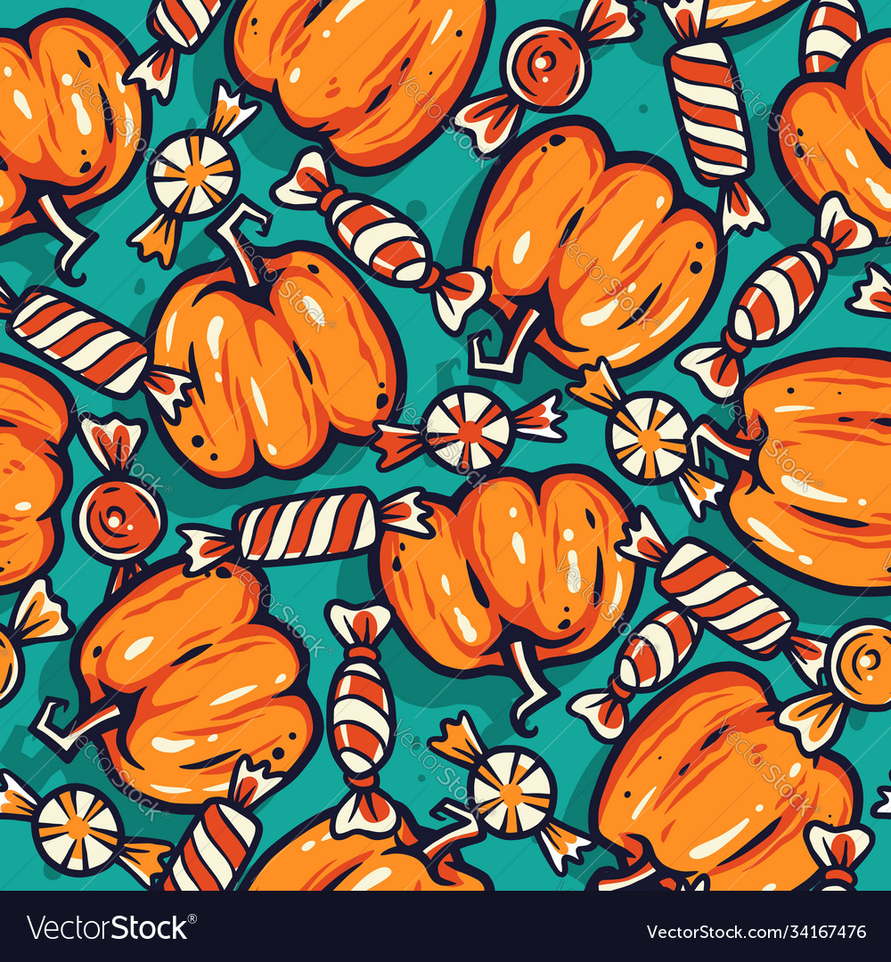 Pattern with halloween pumpkin face emotion Vector Image