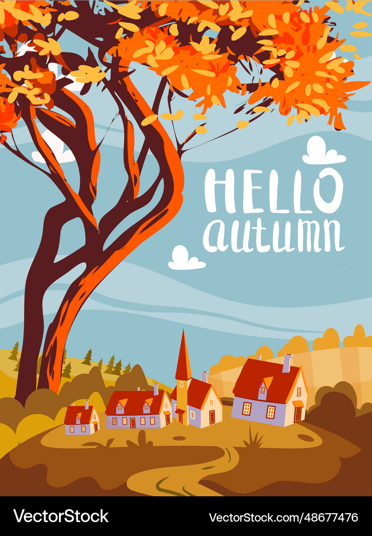 Poster hello autumn countryside landscape fall Vector Image