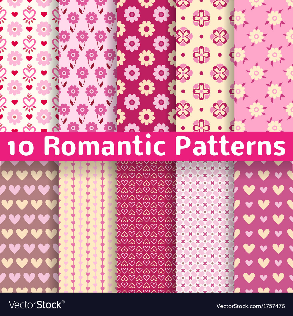 Romantic different seamless patterns tiling Vector Image