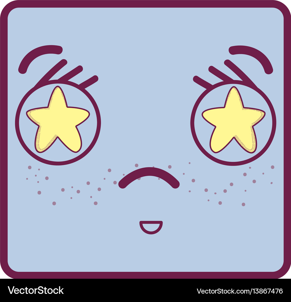 Sad face kawaii with stars inside eyes Royalty Free Vector