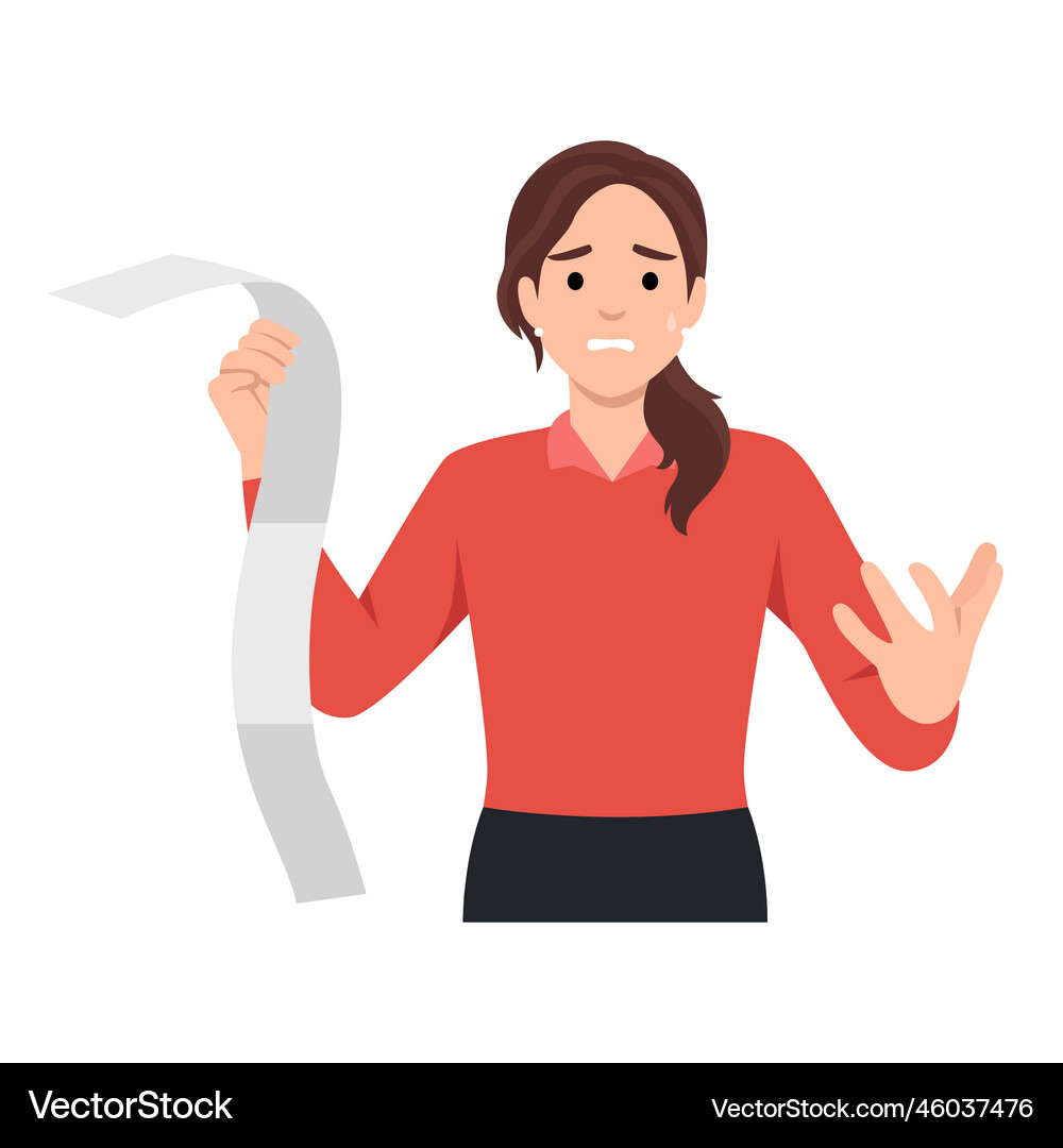 Shocked woman holding perusing the very long bill Vector Image