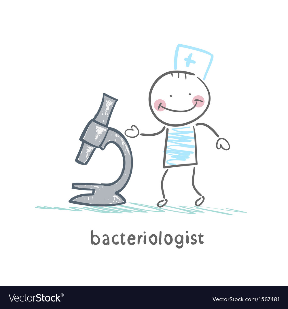 Bacteriologist looks microscope Royalty Free Vector Image