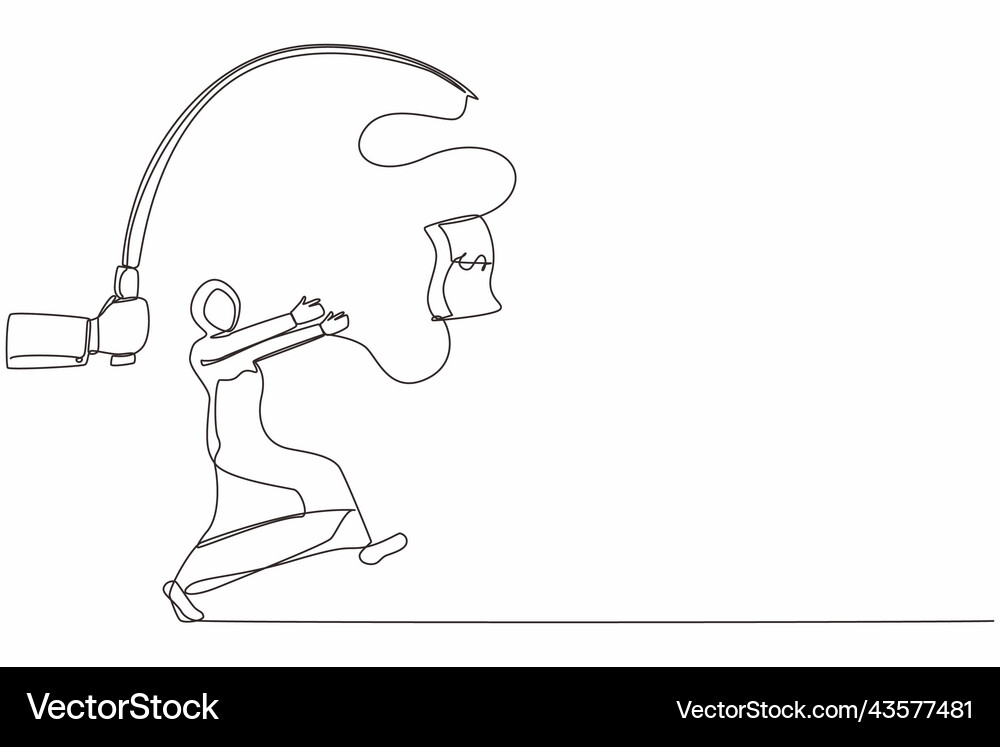 Continuous one line drawing hand with fishing Vector Image