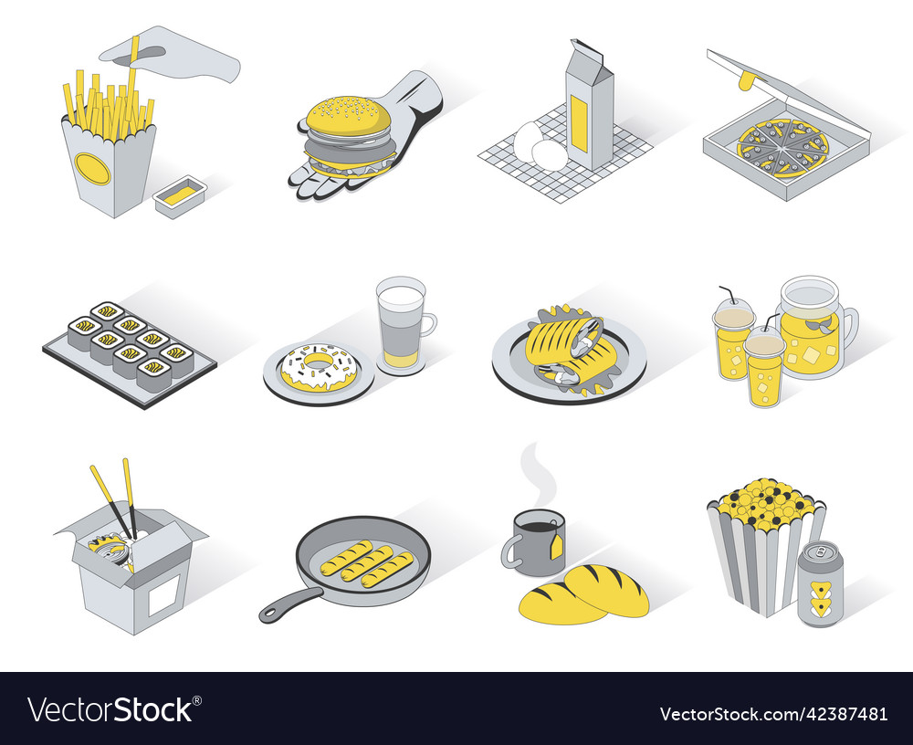 Foodstuffs concept 3d isometric icons set pack Vector Image