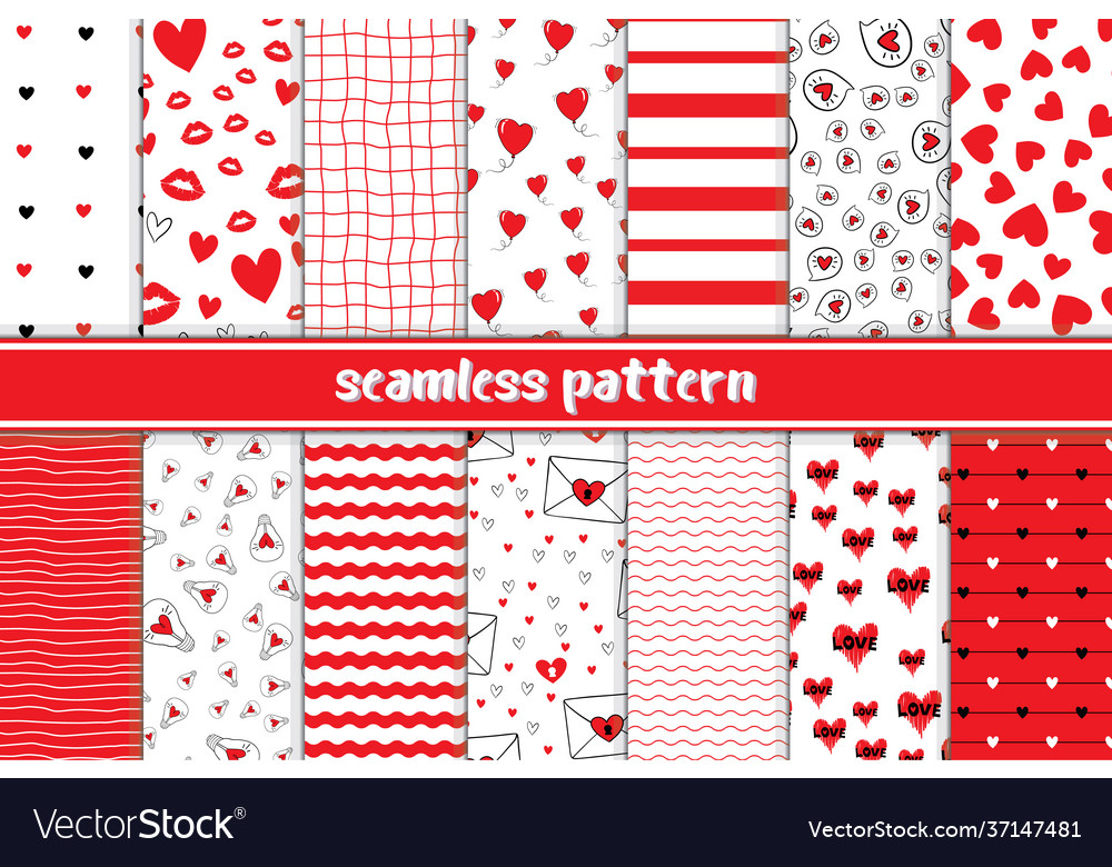 Heart shape seamless patterns Royalty Free Vector Image