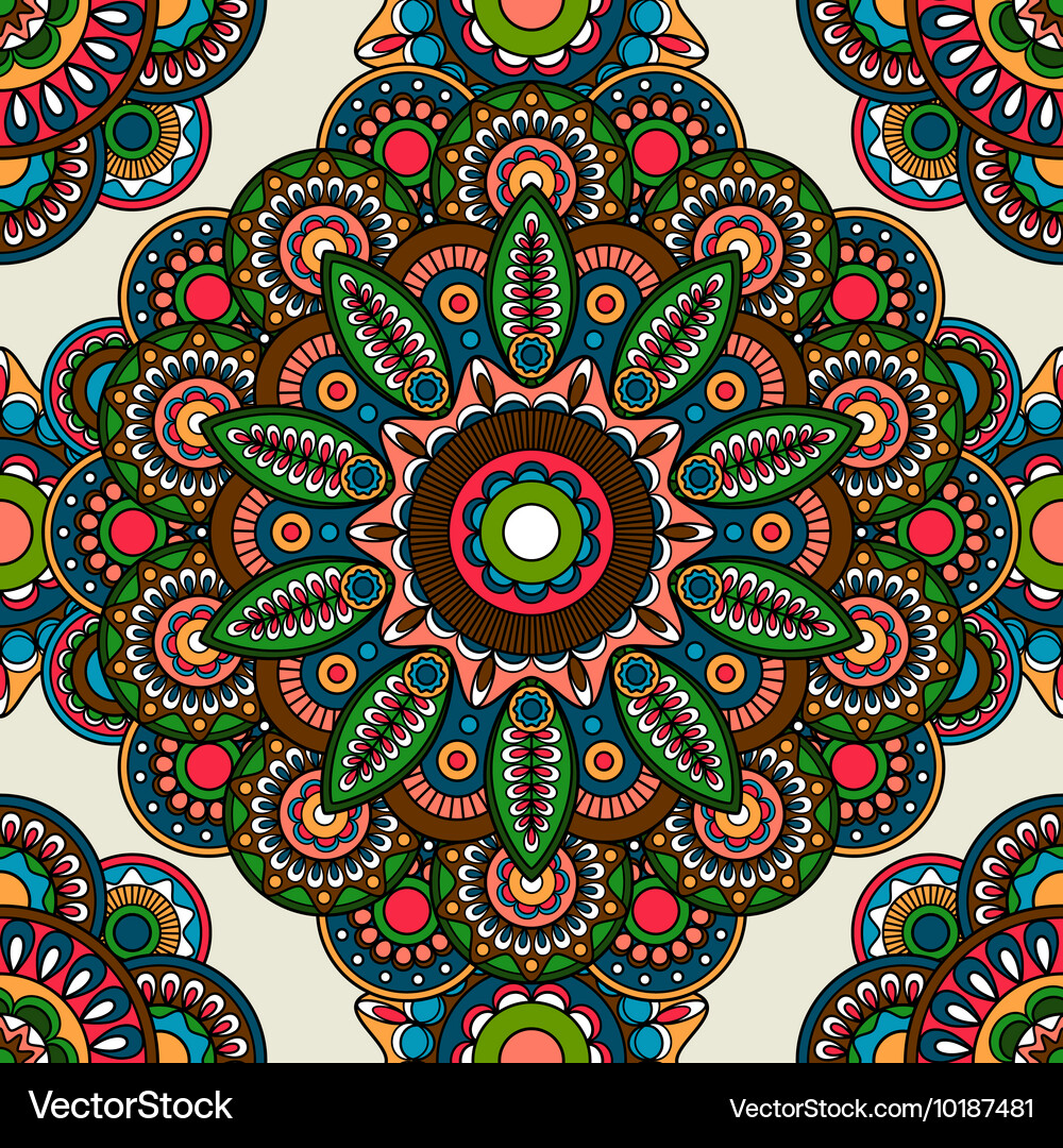 Indian mehendi floral seamless colored background Vector Image