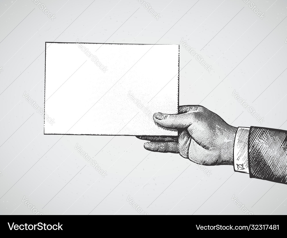 Mans hand is drawn in a engraving style holding Vector Image
