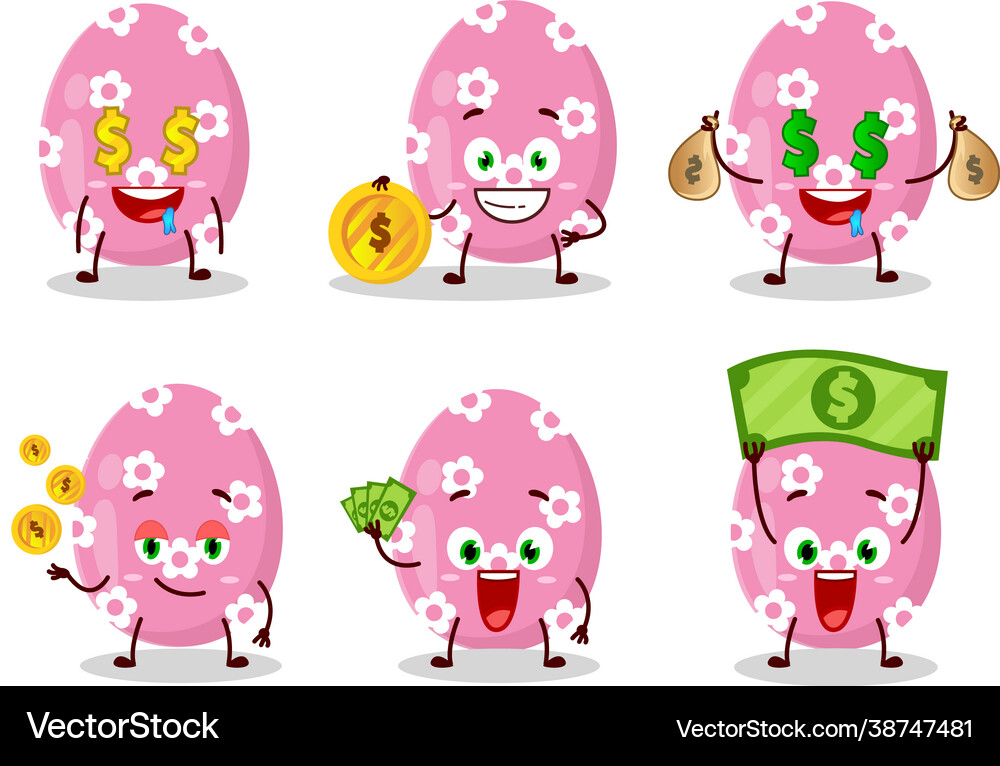 Pink easter egg with cute emoticon bring money Vector Image