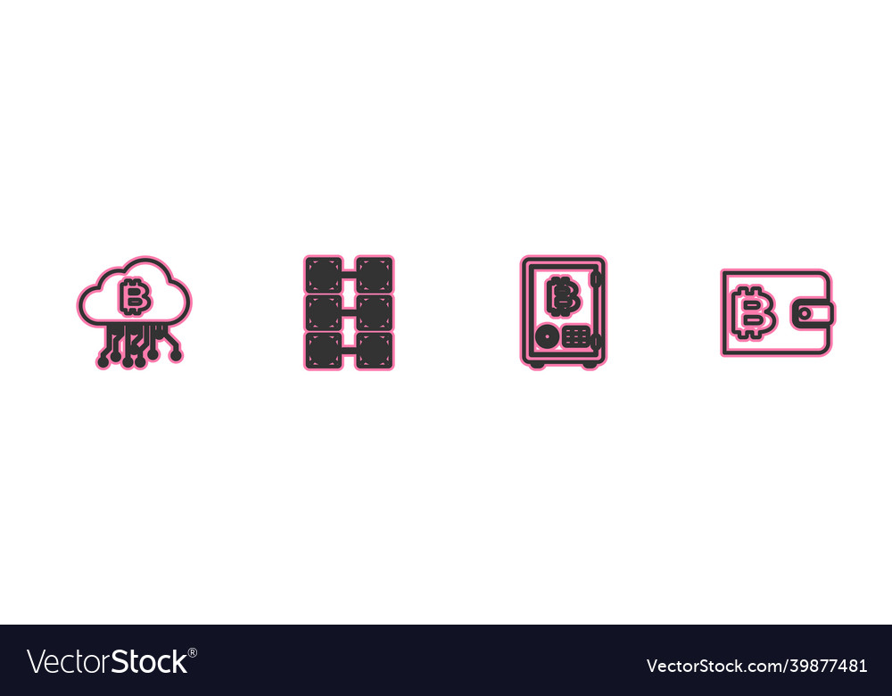 Set line cryptocurrency cloud mining proof Vector Image