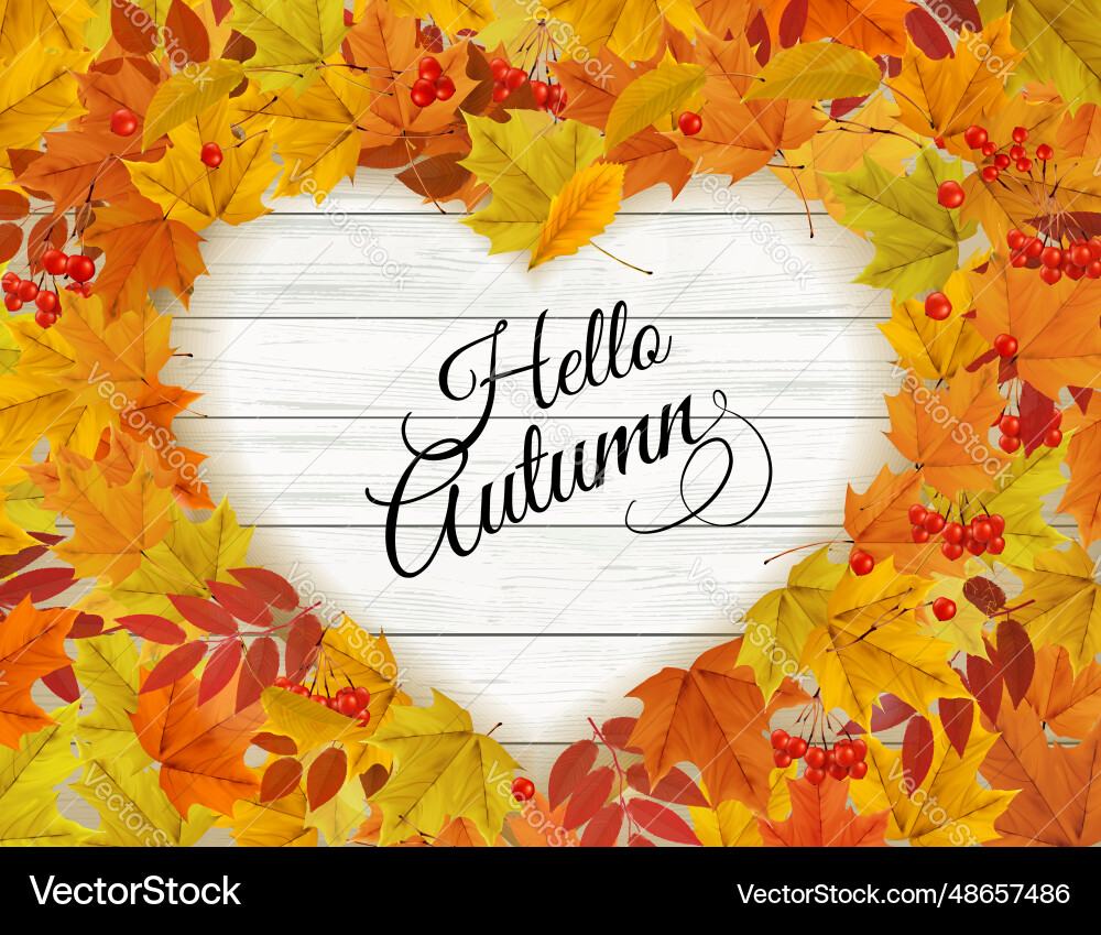 Autumn nature frame with colorful leaves Vector Image